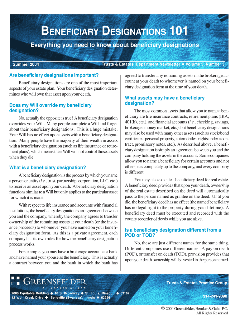 Fillable Online BENEFICIARY DESIGNATIONS 101 Fax Email Print - pdfFiller