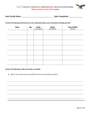 Fillable Online Host Family Candidate Questionnaire - Grandview ...