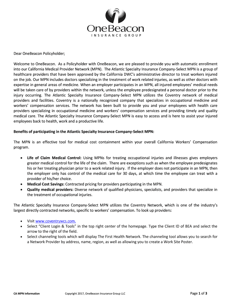 Fillable Online Welcome to OneBeacon Fax Email Print - pdfFiller