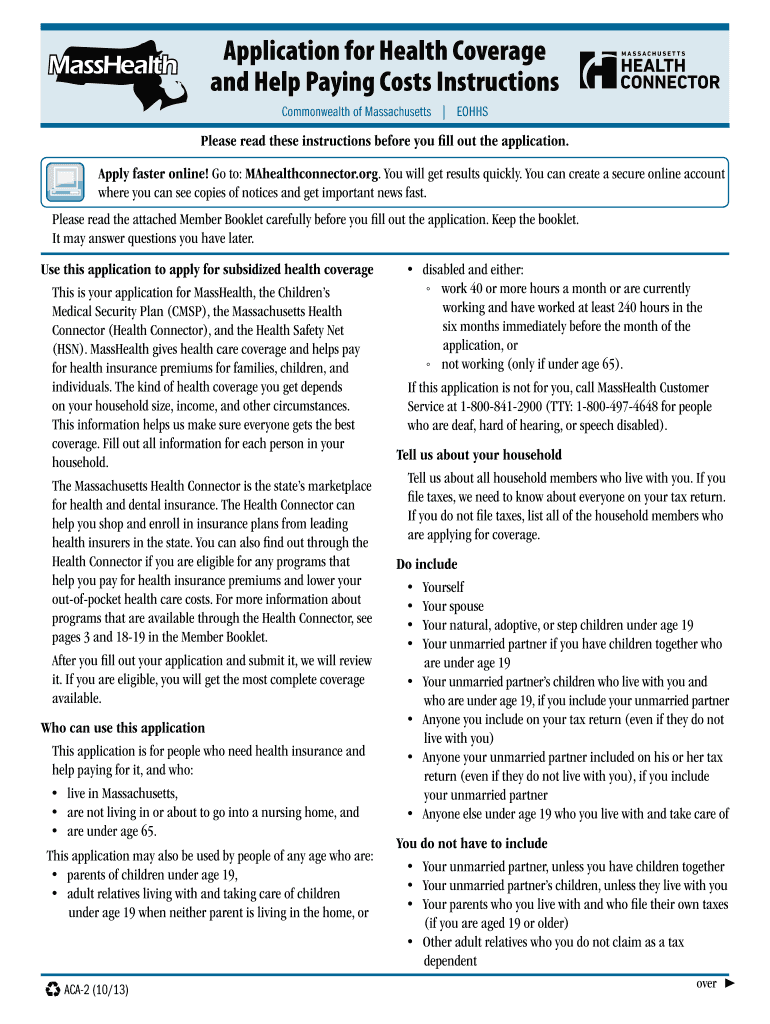 Fillable Online Application for Health Coverage and Help Paying Costs ...