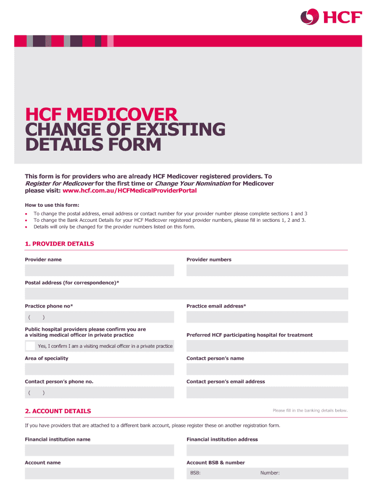 Fillable Online HCF Medicover - change of existing details Fax Email ...