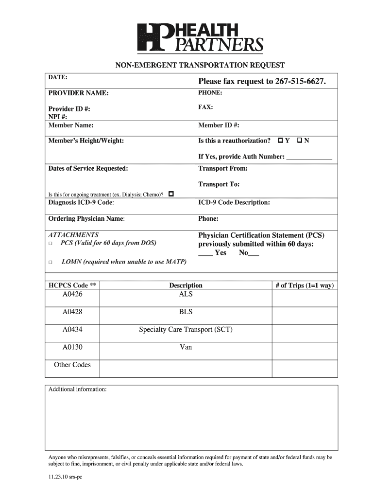 Fillable Online TRANSPORTATION Prior Auth REQUEST Form.doc Fax Email ...