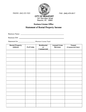 Fillable Online Statement of Rental Property Income - City of Beaufort ...