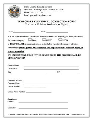 Fillable Online Temporary Connection Form - Electrical Fax Email Print - pdfFiller