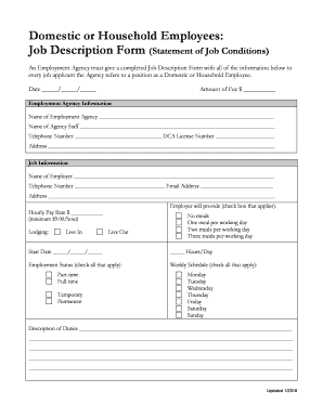 Fillable Online Domestic or Household Employees: Job Description Form ...