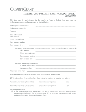 Fillable Online federal fund wire authorization (outgoing) - Post Resch ...