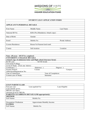 Fillable Online STUDENT LOAN APPLICATION FORM APPLICANT'S PERSONAL ...