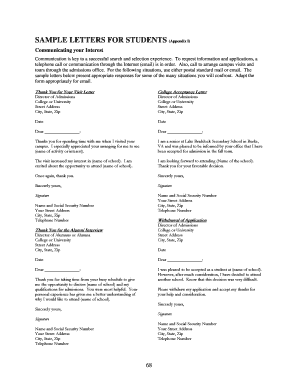 Fillable Online SAMPLE LETTERS FOR STUDENTS (Appendix I) - Lake ...