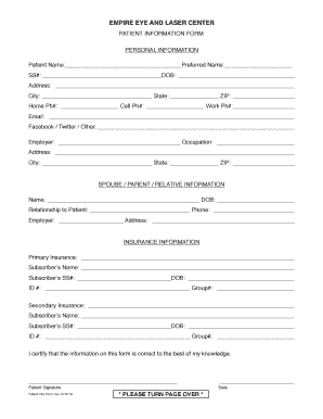 Fillable Online Patient Info Form Revised - Empire Eye and Laser Center ...