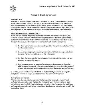 Fillable Online Therapist-Client Agreement - Northern Virginia Older ...