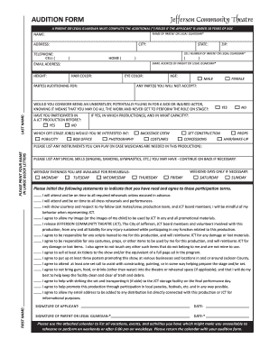 Fillable Online JCT auditions form generic - Jefferson Community ...