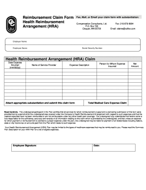 Fillable Online HRA Reimbursement Claim Form (pdf) - Compensation ...