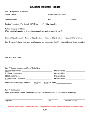 Fillable Online Student Incident Report Form (template) Fax Email Print ...