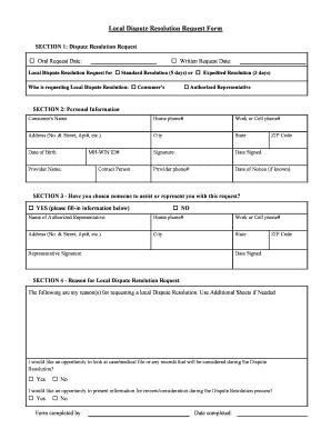 Fillable Online Local Dispute Resolution Request Form Fax Email Print ...