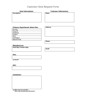 Fillable Online Customer Item Request Form - Uncle Rays Potato Chips ...