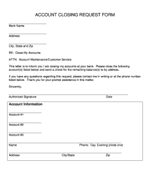 Fillable Online Account Closing Request Form - fsbks Fax Email Print ...