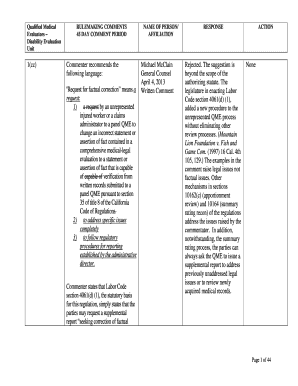 Fillable Online 45 day comment chart - California Department of ...
