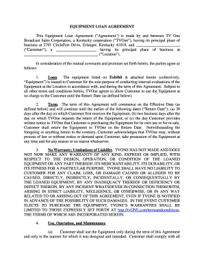 Fillable Online This Equipment Loan Agreement ( Agreement ) is made by and between TV One Fax ...