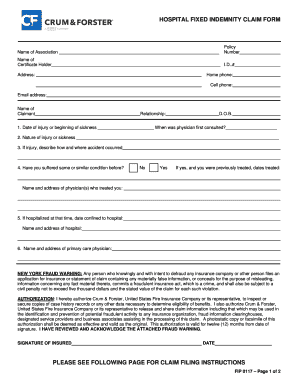 Fillable Online HOSPITAL FIXED INDEMNITY CLAIM FORM Fax Email Print ...