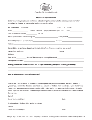 Fillable Online Bite/Rabies Exposure Form - Peace For Pets Fax Email ...