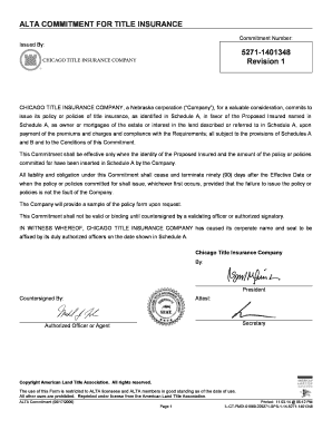 Fillable Online ALTA COMMITMENT FOR TITLE INSURANCE Fax Email Print ...
