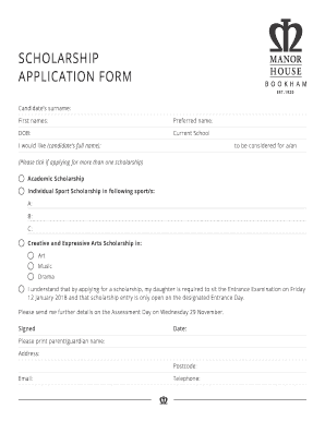 Fillable Online scholarship application form - Manor House School Fax ...