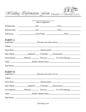 Fillable Online Wedding Date: Fax Email Print - pdfFiller