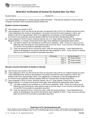 Fillable Online 2016-2017 Verification of Income for Student Non Tax ...