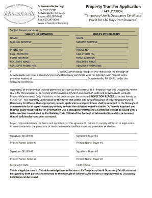 Fillable Online schwenksville-pa temporary occupancy permit ...