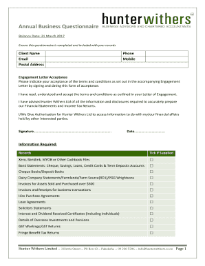 Fillable Online hunterwithers co Annual Business Questionnaire - Hunter ...