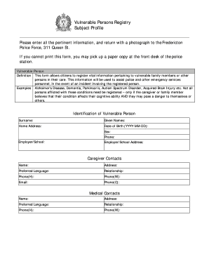 Fillable Online Vulnerable Persons Registry Subject Profile ...