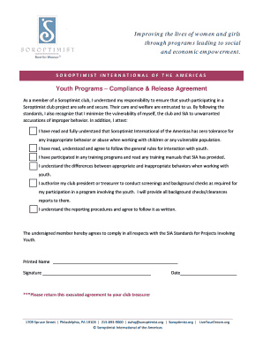 Fillable Online Youth Programs - Compliance & Release Agreement - Soroptimist Fax Email Print ...