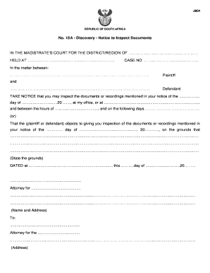 Fillable Online No. 15A - Discovery - Notice to Inspect Documents Fax ...