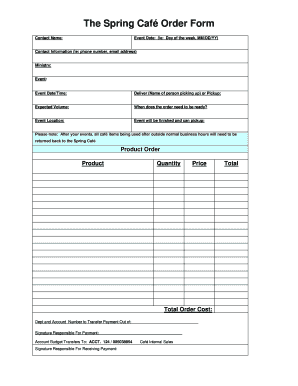 Fillable Online The Spring Caf Order Form Fax Email Print - pdfFiller