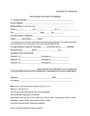 Fillable Online Application For Credit Extension - Borough of Ellwood ...