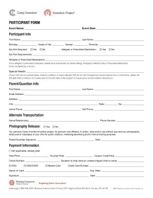 Fillable Online participant form - Camp Invention Fax Email Print ...