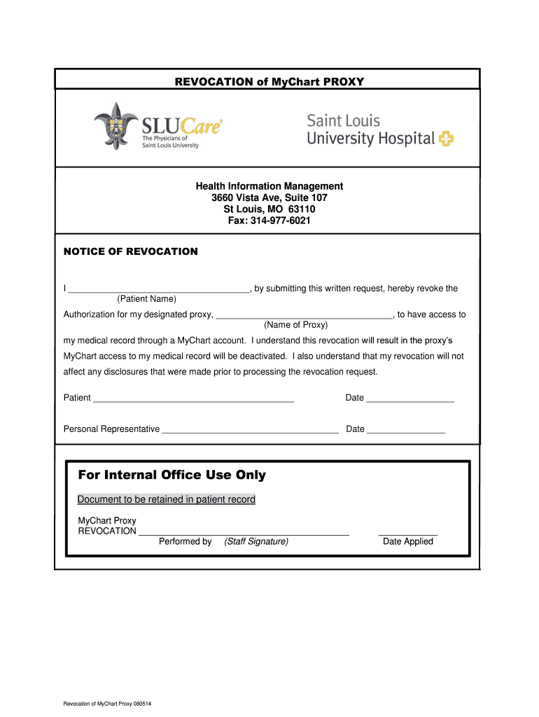 Fillable Online Revocation of MyChart Proxy Form Fax Email Print - pdfFiller