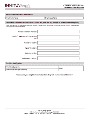 Fillable Online CERTIFICATION FORM: Dependent Care Expenses Participant ...
