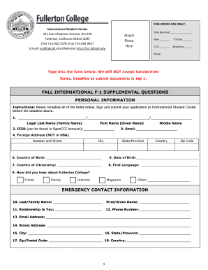 Fillable Online Supplemental Questions - International Student Center Fullerton ... Fax Email ...
