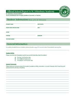 Fillable Online Official School Report Form - St. Johnsbury Academy Fax ...