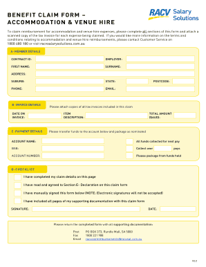 Fillable Online benefit claim form accommodation & venue hire - RACV ...