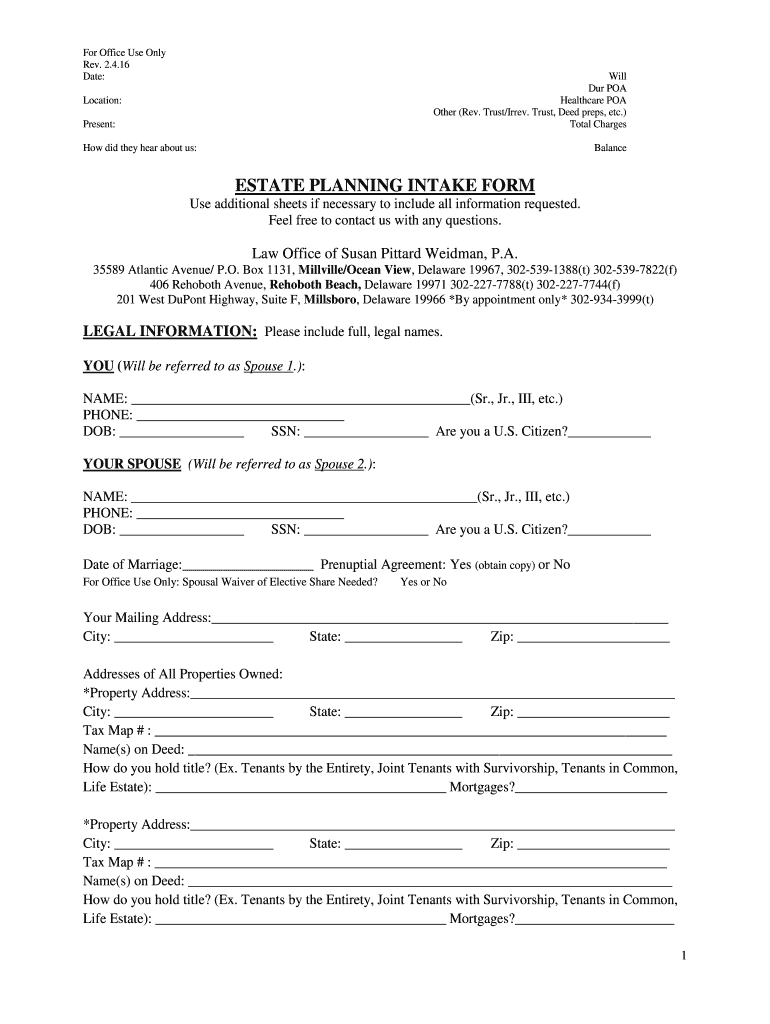 Fillable Online to download a Couples Estate Planning Intake Form - Law ...