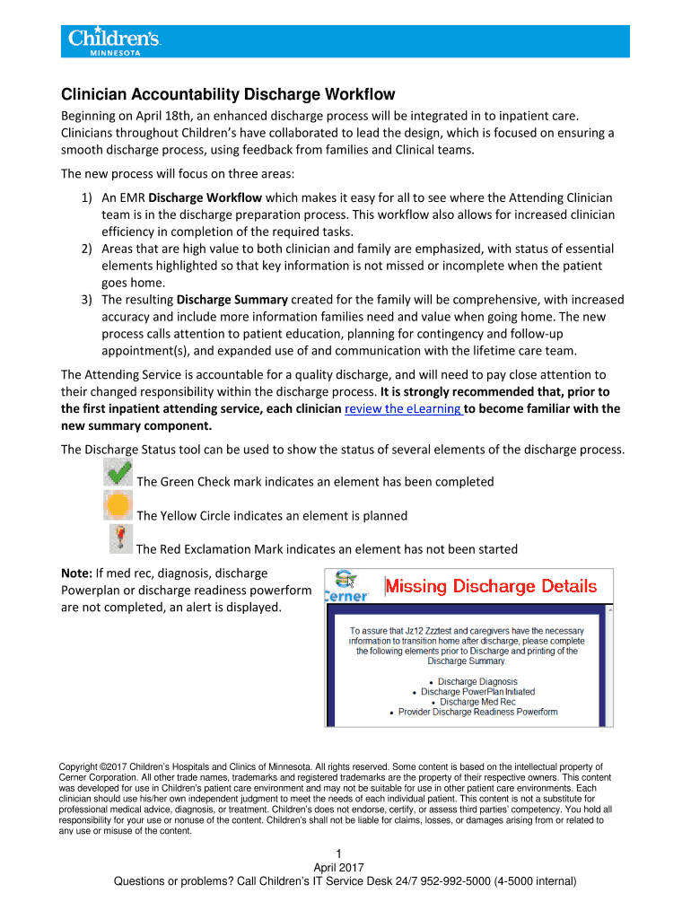 Fillable Online Clinician Accountability Discharge Workflow Fax Email ...