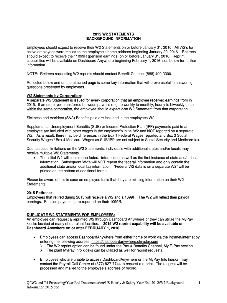 Fillable Online 2015 W2 STATEMENTS Fax Email Print - pdfFiller