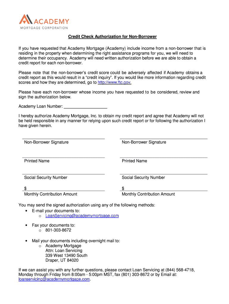 Fillable Online Credit Check Authorization for Non-Borrower Fax Email Print - pdfFiller