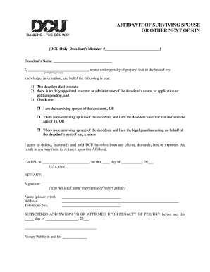 Fillable Online Affidavit of Surviving Spouse or Other Next Of Kin ...
