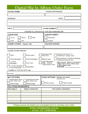 Fillable Online Digital Slip In Album Order Form.pub Fax Email Print ...