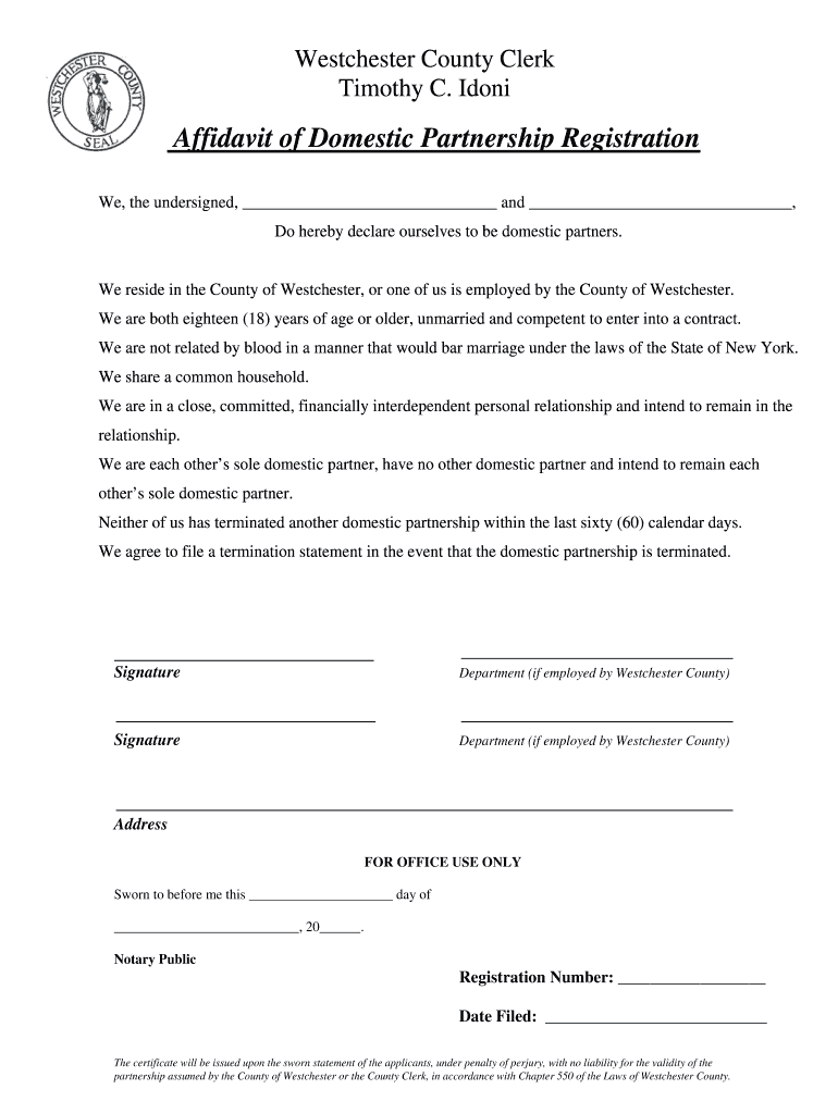 Fillable Online Affidavit of Domestic Partnership Registration ...