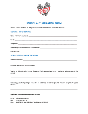 Fillable Online School Authorization Form - HEARTS Fax Email Print ...