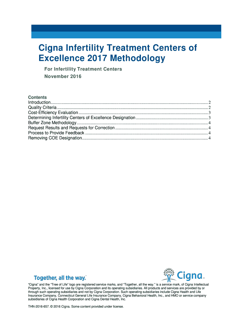 Fillable Online Cigna Infertility Treatment Centers of Excellence 2017 Methodology Fax Email ...